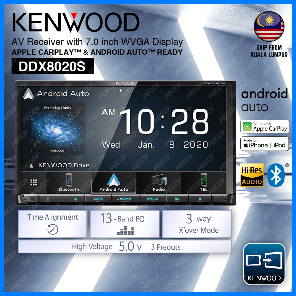 Kenwood DDX8020S 7" Digital AV Receiver with WVGA Display Apple CarPlay ...