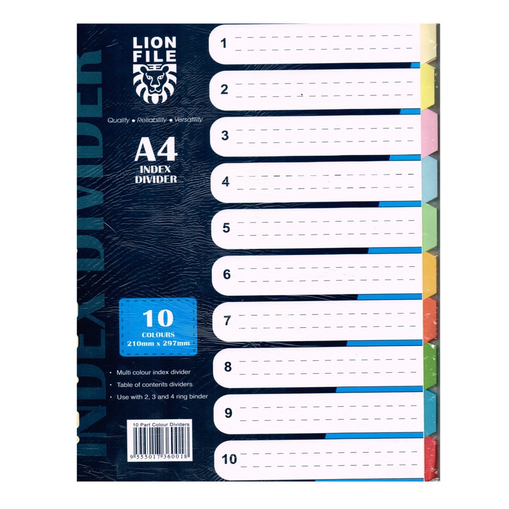 LION FILE A4 INDEX DIVIDER (10 COLOR) | Shopee Malaysia