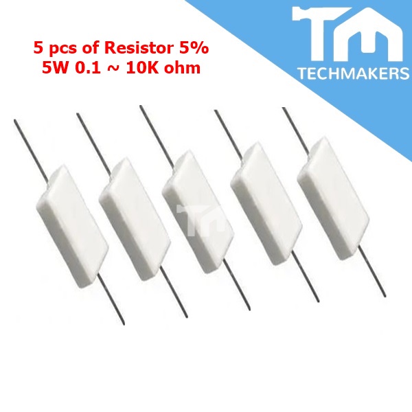 5 pcs of Resistor 5% 5W 0.1 ~ 100K ohm Ceramic Cement Resistance ...