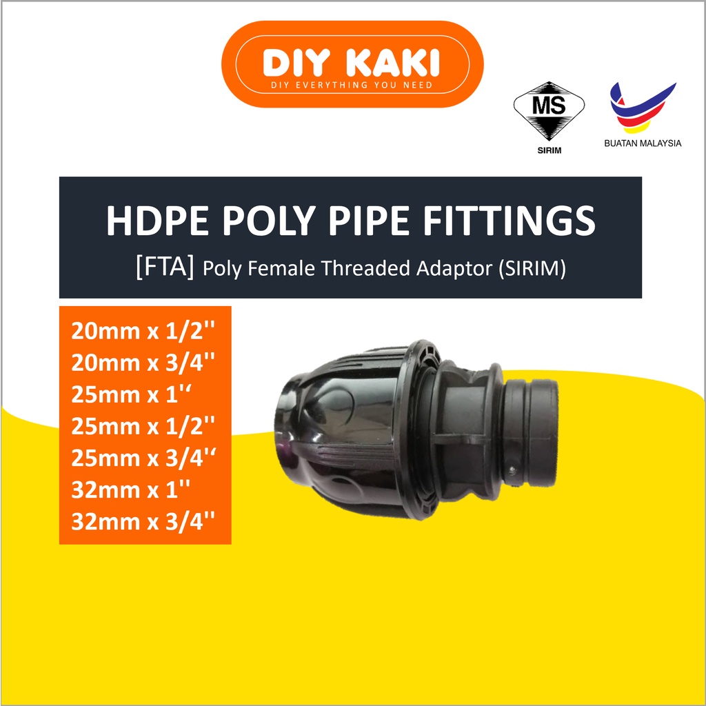HDPE POLY PIPE FITTINGS FEMALE THREADED ADAPTOR (F.T.) 20MM - 32MM ...