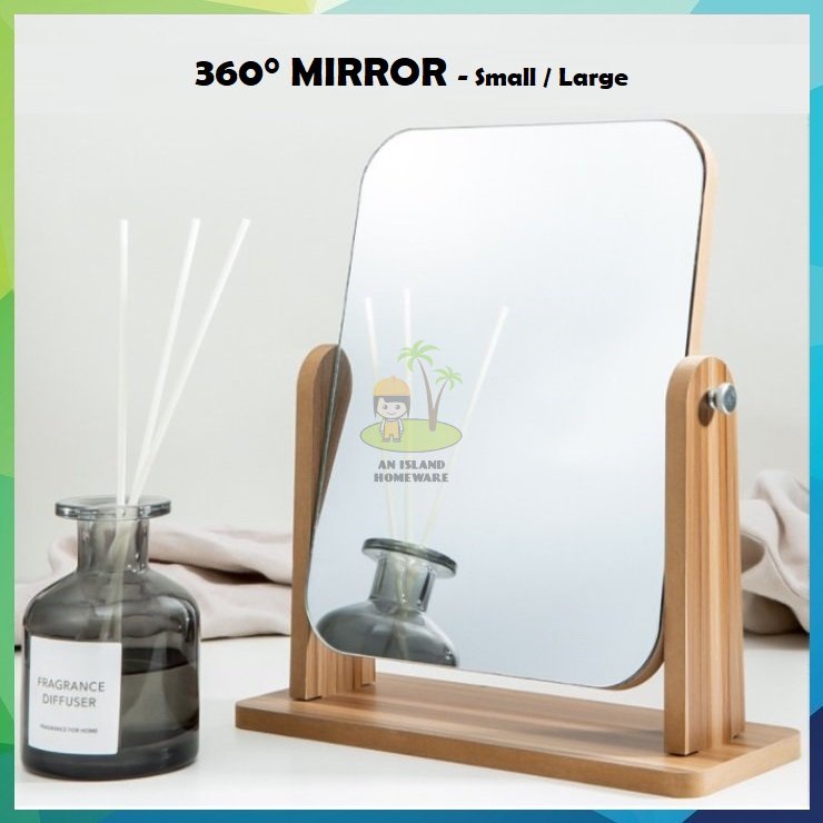 【HOMEWARE】Muji Style Wooden Makeup Mirror 360° / 90° Table Mirror Extra ...