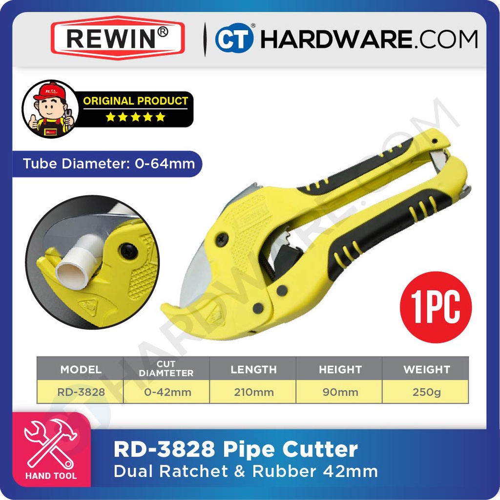 REWIN RD3828 PVC PIPE CUTTER / PIPE SCISSORS (42MM) DUAL RATCHET ...