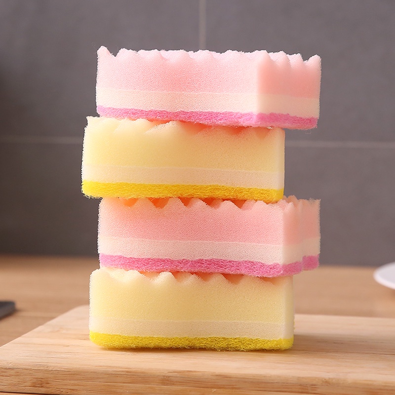 4 Pcs Kitchen Dishwashing Sponge,Lovely Wave Cleaning Tool,Household ...