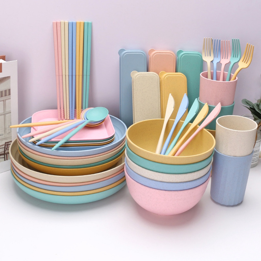 Set Pinggan Mangkuk Murah / Wheat Straw Tableware Set Murah | Shopee ...