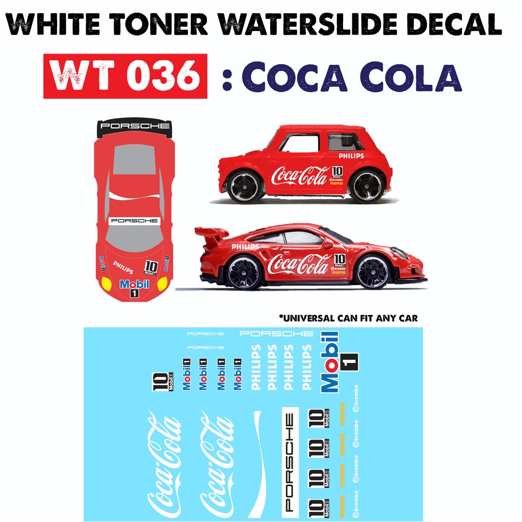 COCA COLA Decals Hotwheels Tomica 1:64 diecast custom white toner ...
