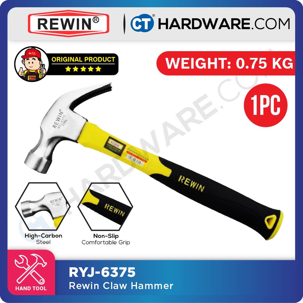 REWIN RYJ6375 CLAW HAMMER F/G HANDLE 0.75KG | Shopee Malaysia