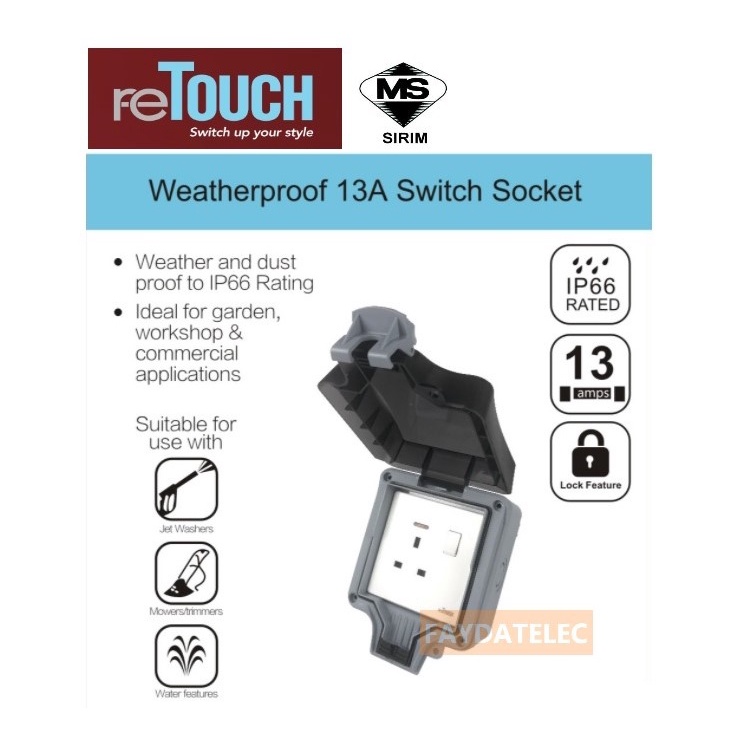 RETOUCH 13A WEATHERPROOF OUTOOR SOCKET (IP66) SINGLE/DOUBLE | Shopee ...