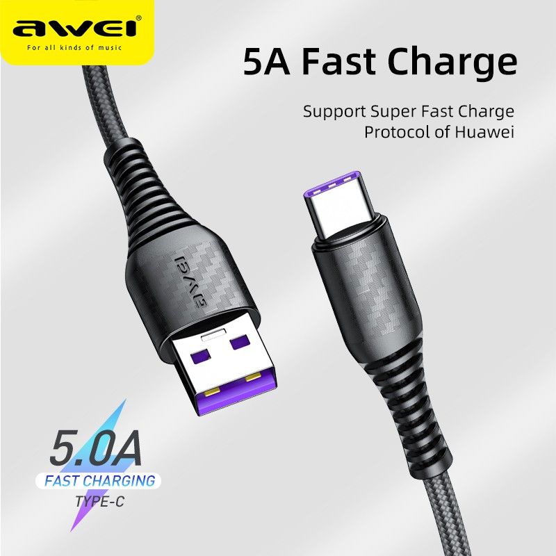 CL-69 AWEI 5A 40W TYPE C FAST CHARGING DATA CABLE FOR MOBILE PHONE | Shopee Malaysia