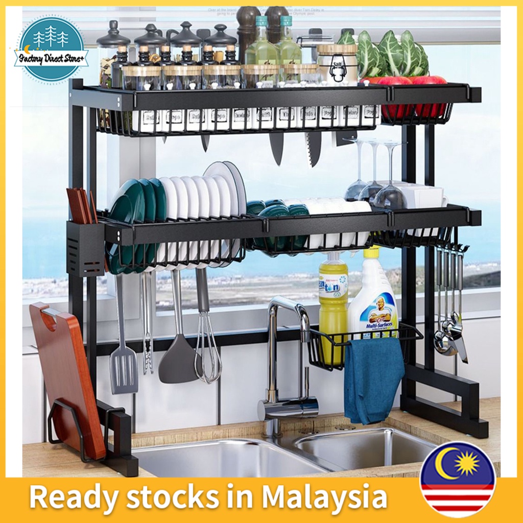 (Ready stock)Rak Pinggan Stainless Steel Kitchen 2 layer Dish Rack Rak ...