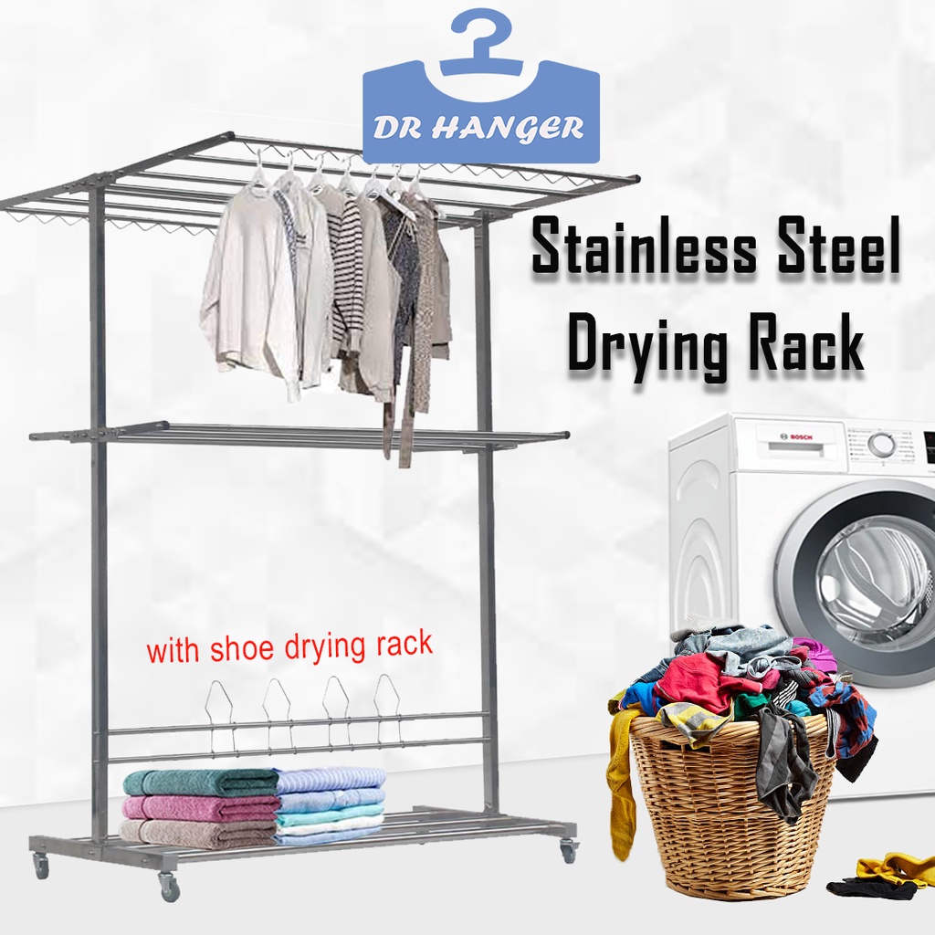 MOBILITY STAINLESS STEEL CLOTH HANGER FOLDABLE DRYING RACK OUTDOOR RAK ...
