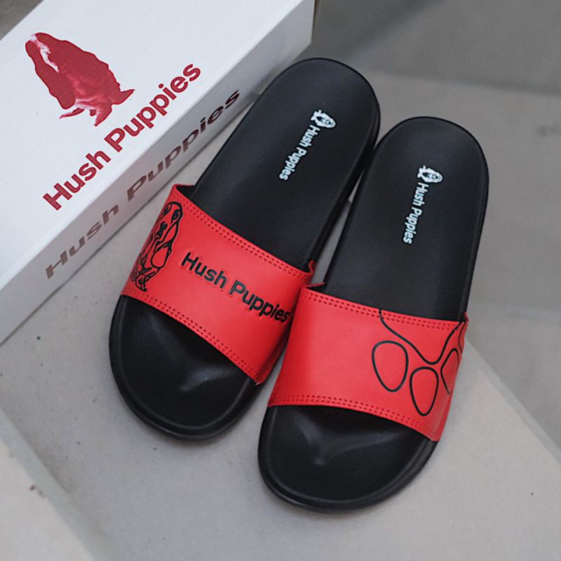 Hush PUPPIES SLIDE RED BLACK DOUBLE LOGO SANDAL 100% ORIGINAL | Shopee ...