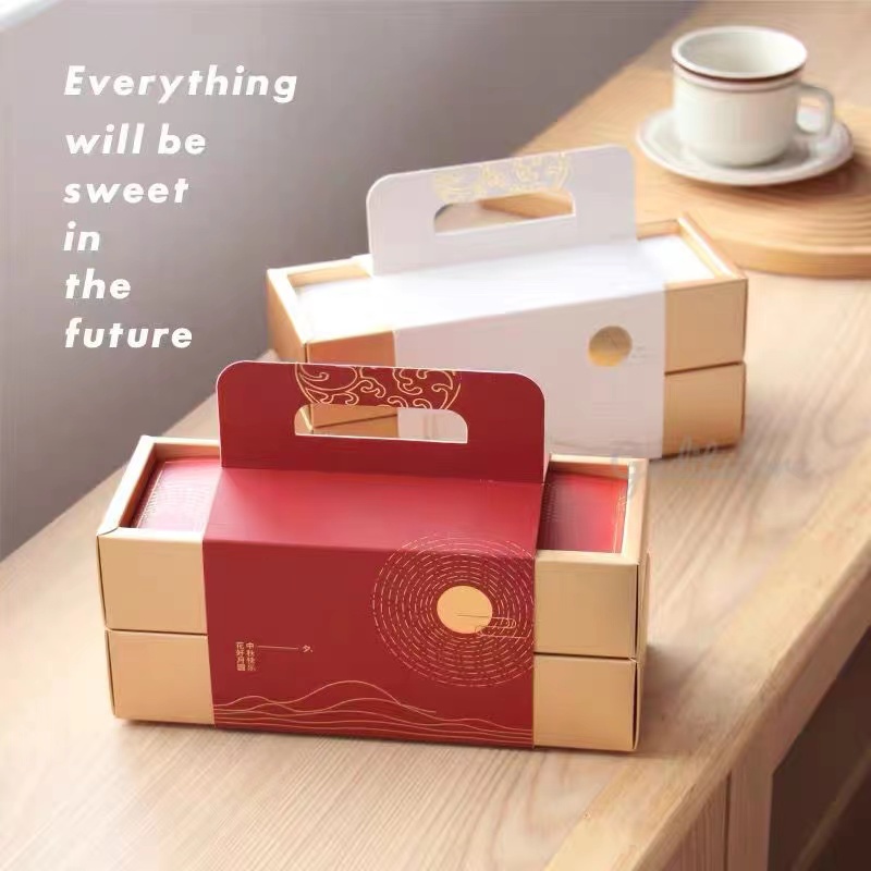 6/8 Holes 50g-80g Mooncake Dessert Box with Handle 蛋黄酥奶黄冰皮月饼6/8粒50克-80 ...