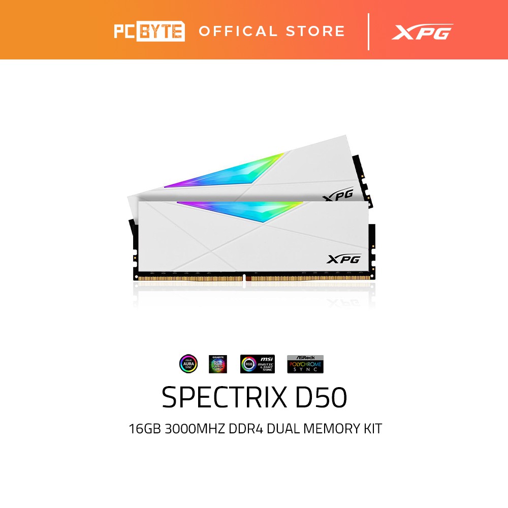 Adata XPG Spectrix D50 RGB 16GB DDR4 Dual Desktop Memory RAM - White ...