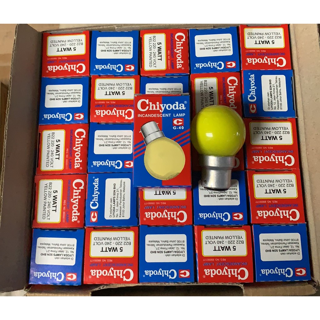 CHIYODA 5W YELLOW BC COLOUR BULB 25PCS PER BOX | Shopee Malaysia