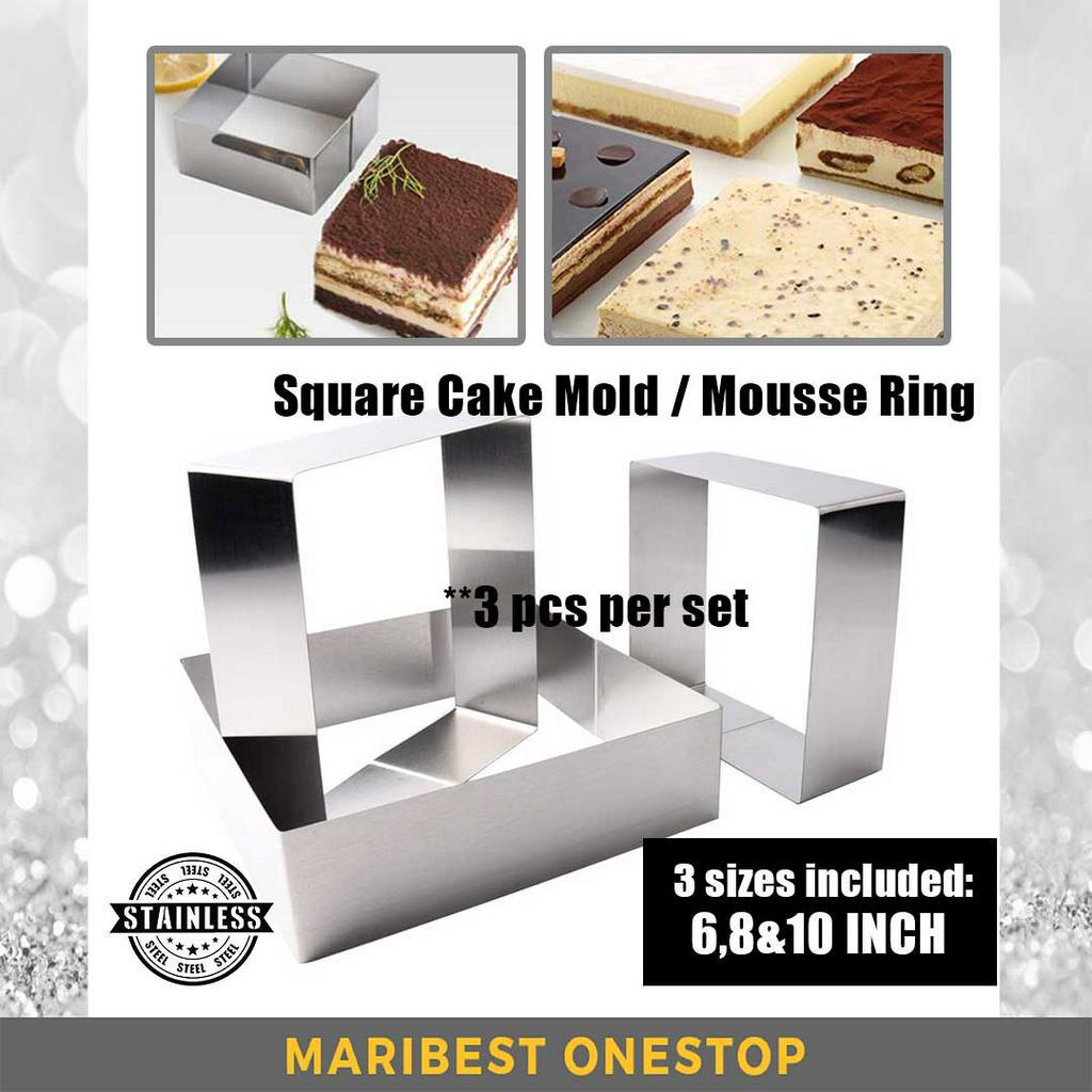 3PCS SQUARE SHAPE STAINLESS STEEL MOLD SET 6 8 10 INCH FOR CAKE BAKING ...