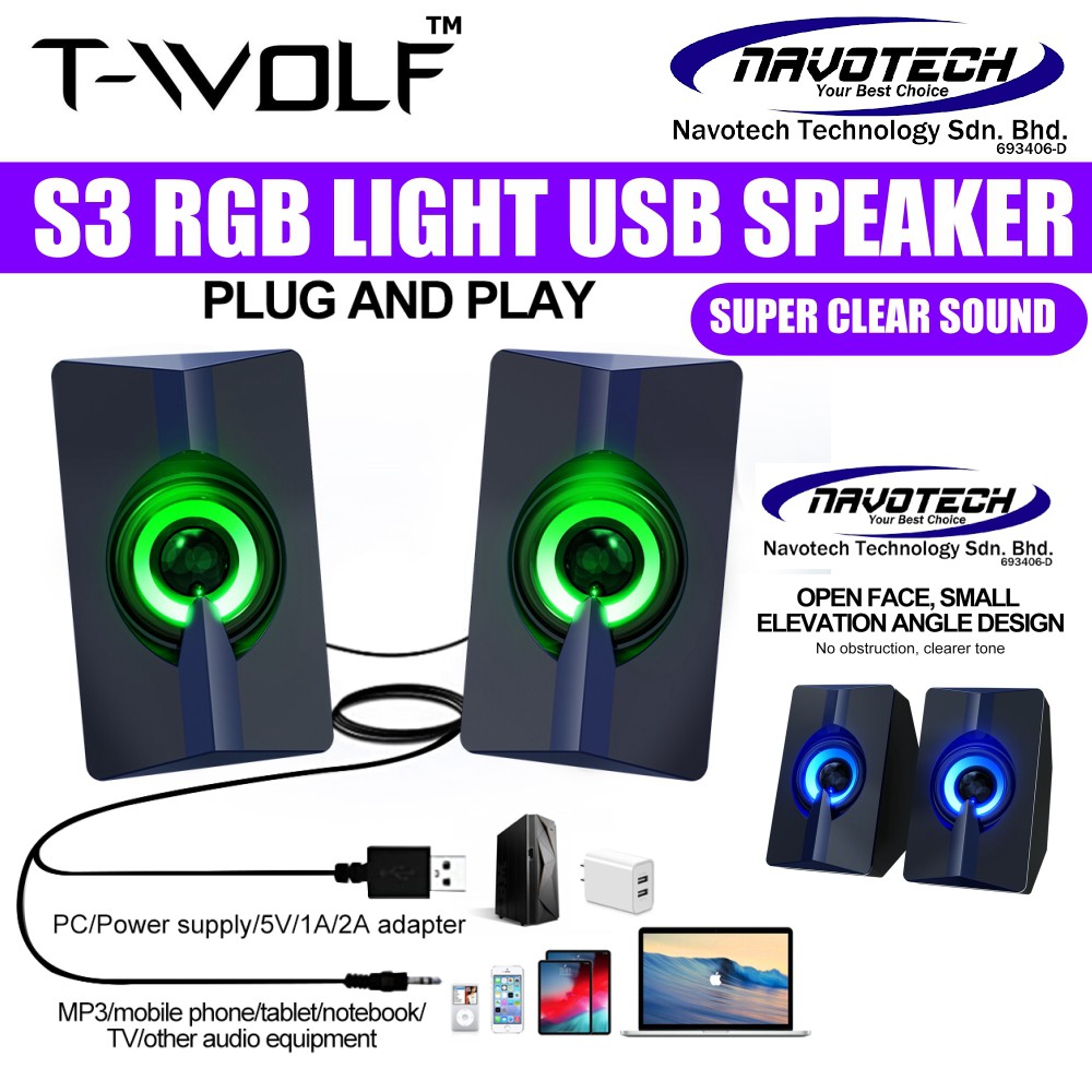 T-WOLF S2 S3 S4 S5 S6 Portable Wired USB Audio Music MP3 Speaker or PC ...
