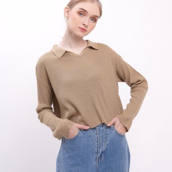 Polo knit crop top/outer knit crop top/korean long sleeve crop outfit ...