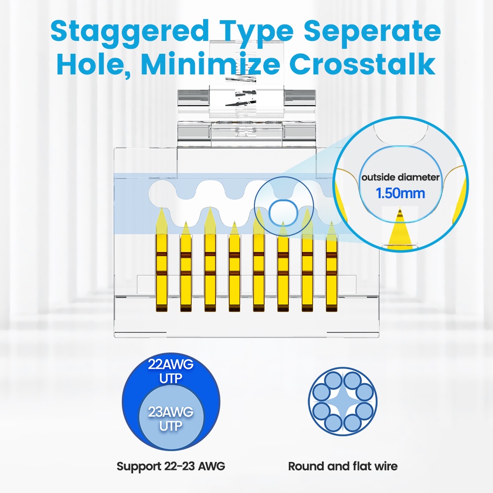 Ampcom Pass Through Cat7 Rj45 Connector Cat6a 7 50u Gold Plated Pass Thru Shielded Stp Rj45