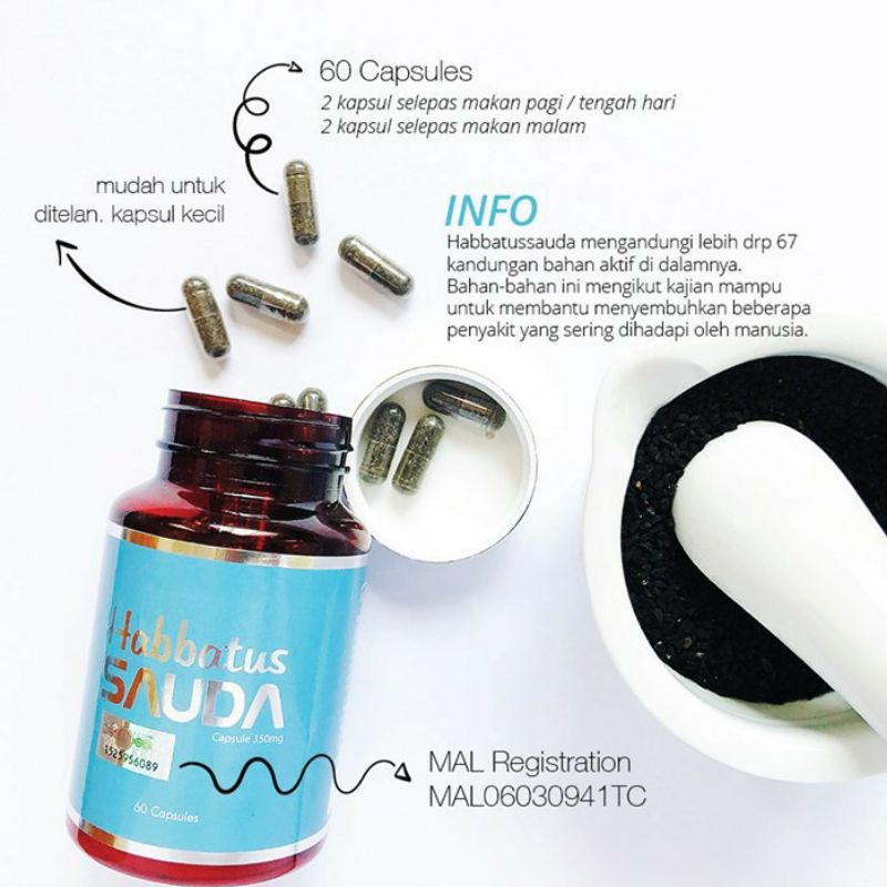 (KKM Registration)Capsule serbuk habbatus sauda 350mg (60 capsules ...