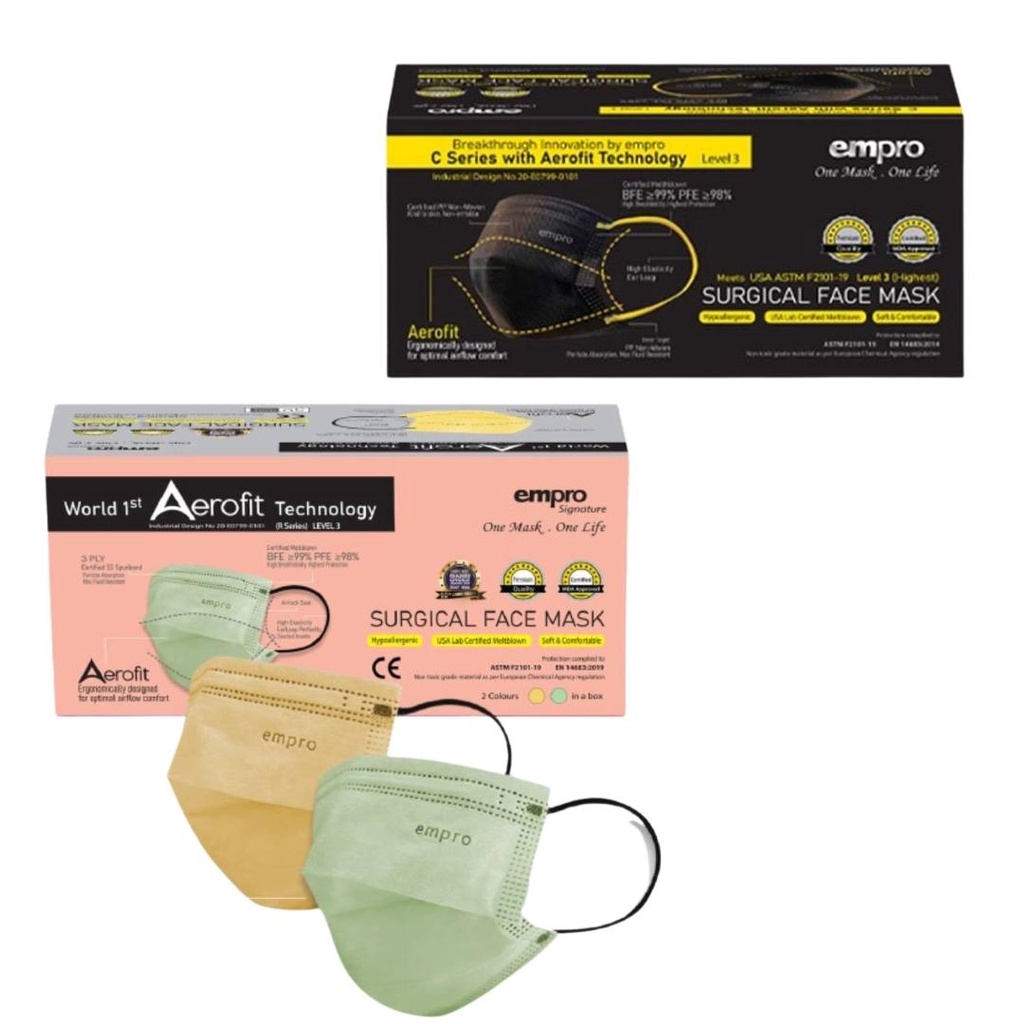 EMPRO Aerofit Surgical Face Mask Black Color 50s/ EMPRO SIGNATURE ...