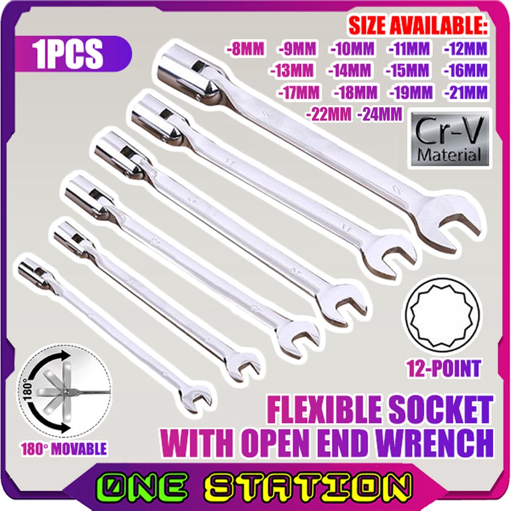 ( 8MM-24MM ) CRV FLEXIBLE COMBINATION SOCKET WRENCH SPANNER 12 POINT ...