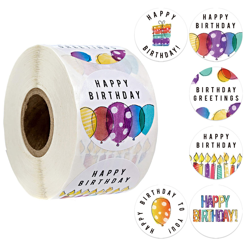 (3.8cm) 500Pcs/Roll Happy Birthday Round Stickers Gift Packing Seal ...