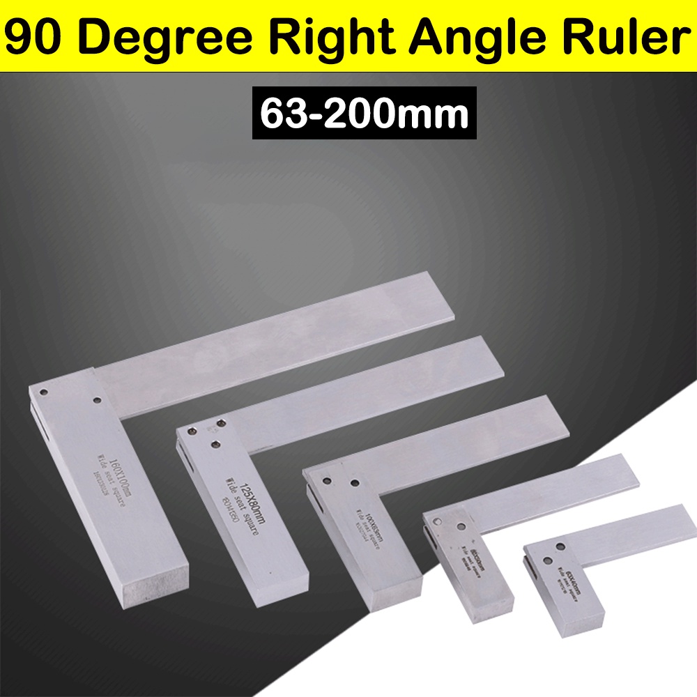 90 Degree Try Square Ruler 63-200mm Angle Ruler L Shape Ruler New Steel ...