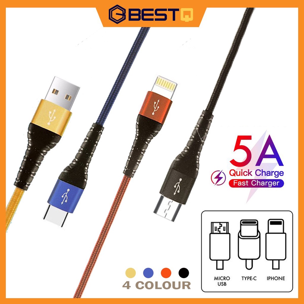 5A Fast Charging Nylon Cable Micro Usb/ Type-C USB Data Cables | Shopee ...