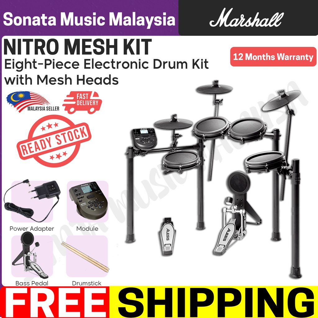 Alesis Nitro Mesh Kit Eight-Piece Electronic Drum Kit with Mesh Heads ...