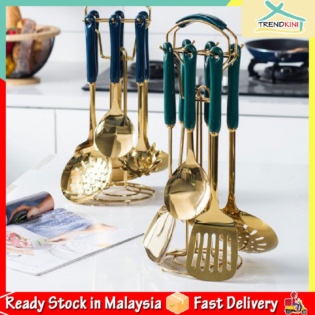 6pcs Cooking Utensil Stainless Steel Ceramic Handle/ 6pcs set Perkakas ...