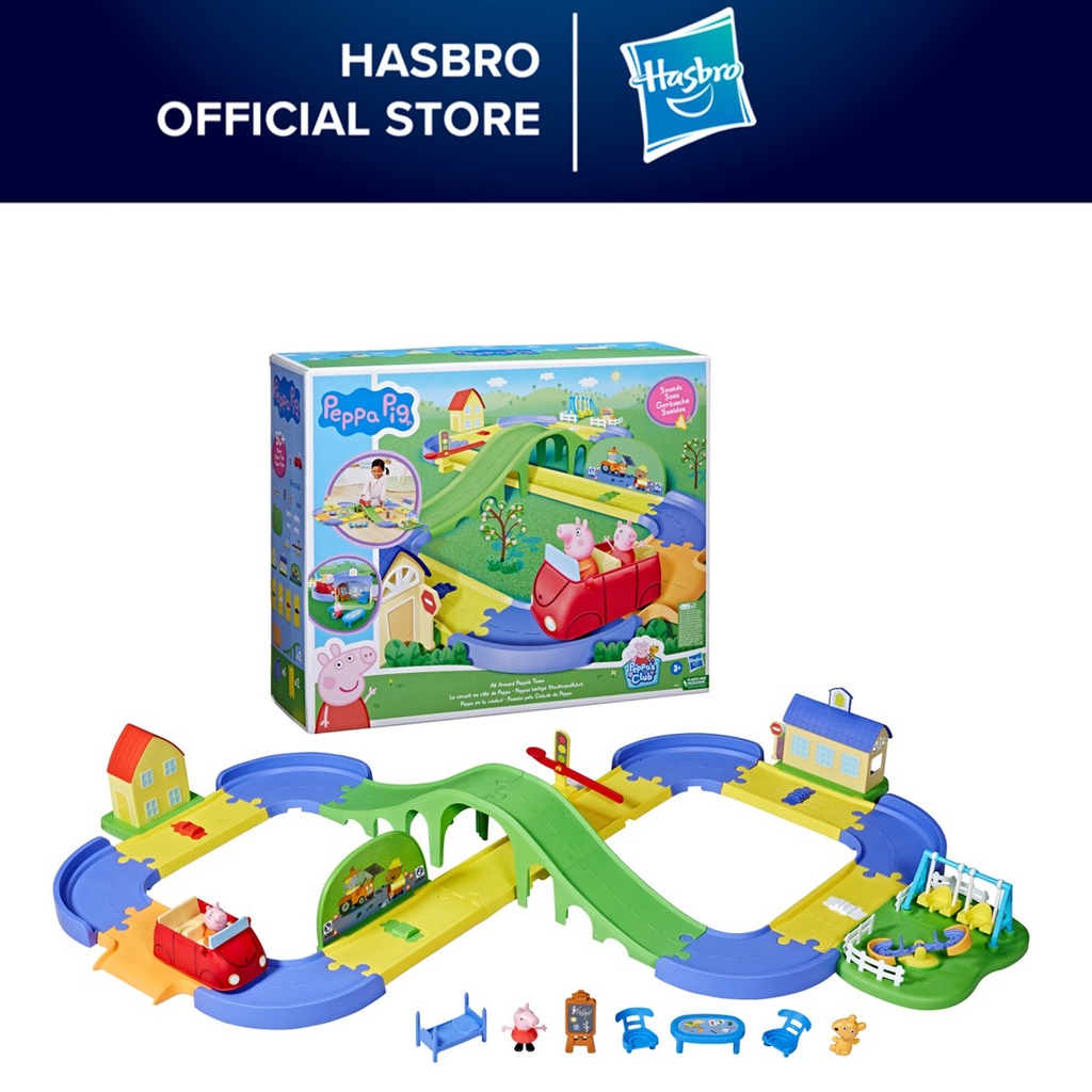 Peppa Pig All Around Peppa’s Town Set with Adjustable Track; Includes ...