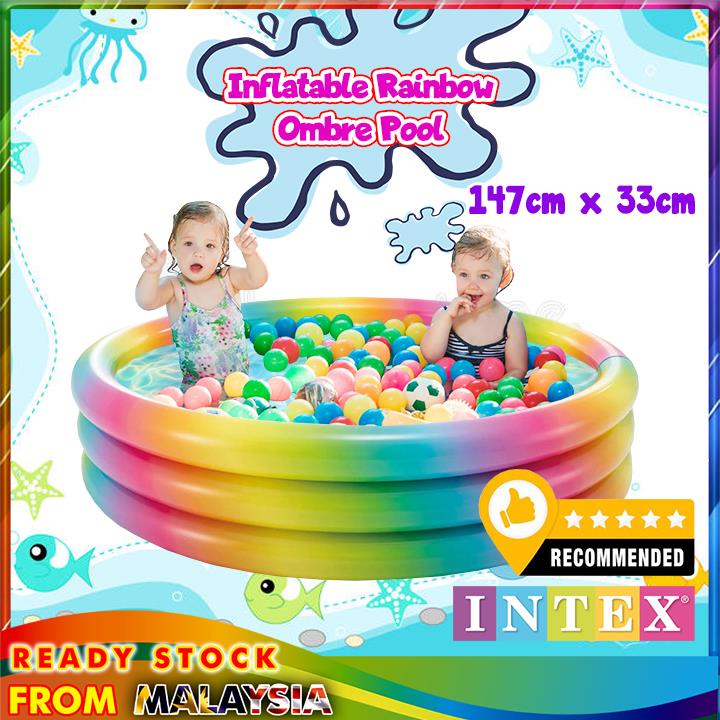 INTEX 58439 & 58449 Inflatable Rainbow Ombre Swimming Pool Three Rings ...