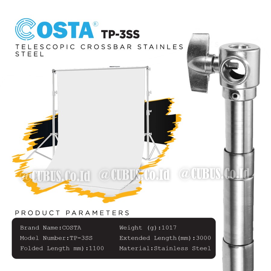 COSTA TP-3SS Telescopic Pole Adjustable Steel Background Cross Pole ...
