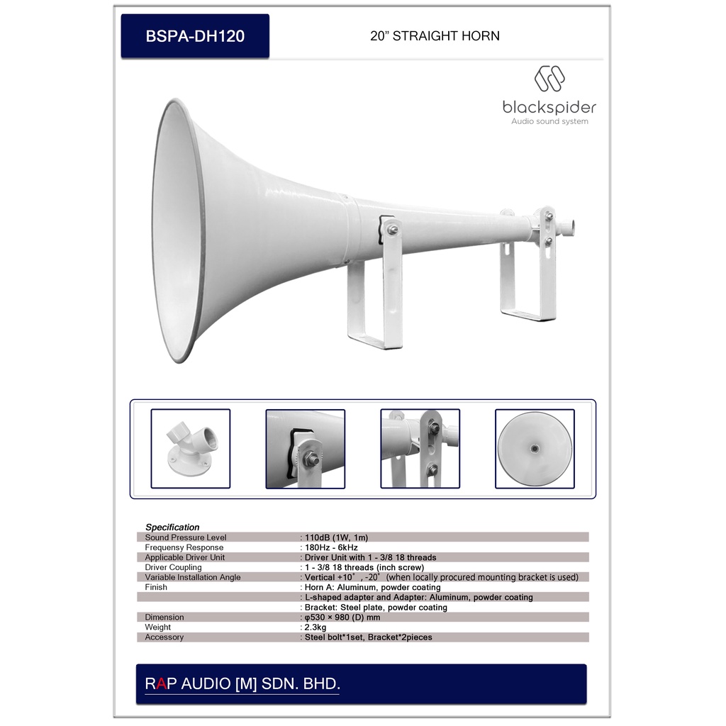 BLACK SPIDER (BSPA-DH120) 20" STRAIGHT REFLEX HORN Speaker | Shopee Malaysia