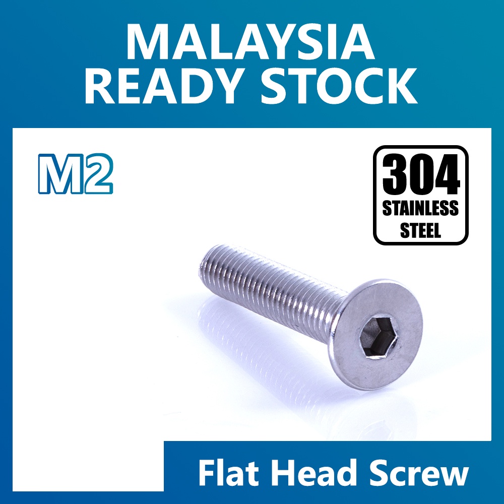 M2 Countersunk Screw Flat Head Screw 304 Stainless Steel SHINY SURFACE ...