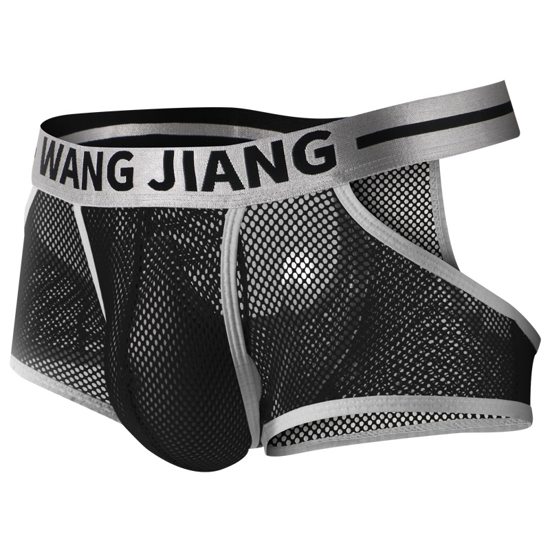 Men Lingerie Transparent Low Waist Boxers Mesh Hole Breathable ...