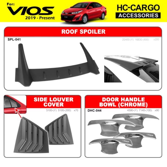Toyota vios 2019 2020 2021 Roof top glass spoiler side window cover air ...