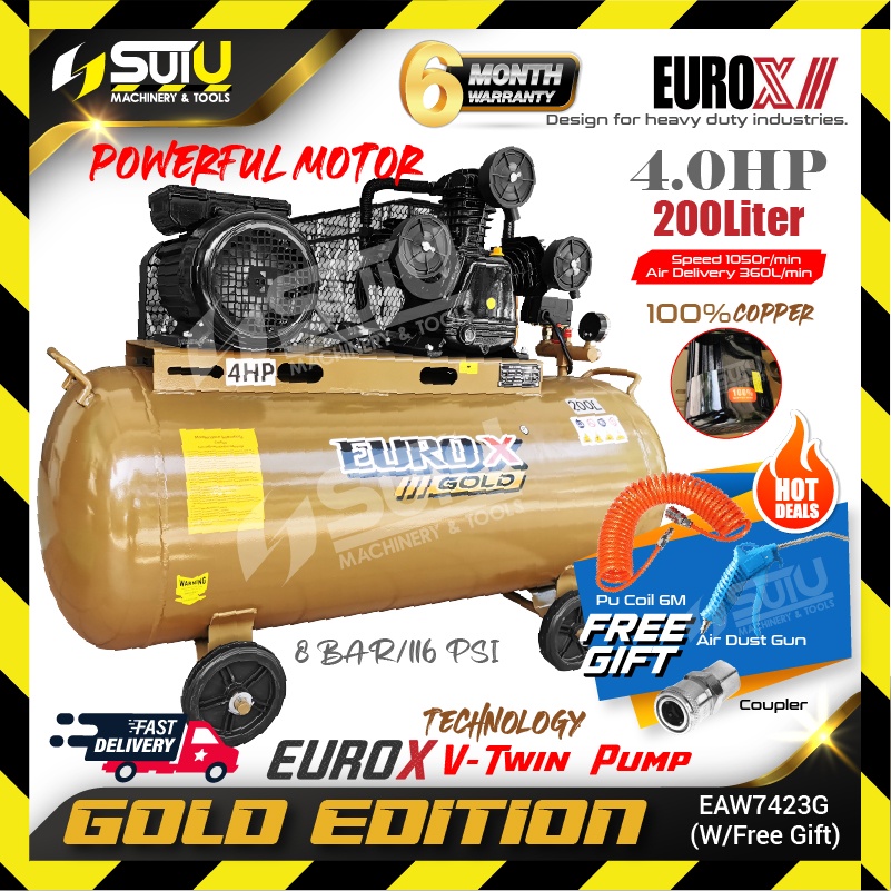 EUROX GOLD EAW-7423 / EAW7423 / EAW7423G 200L 4HP 8BAR Air Compressor 1050RPM | Shopee Malaysia