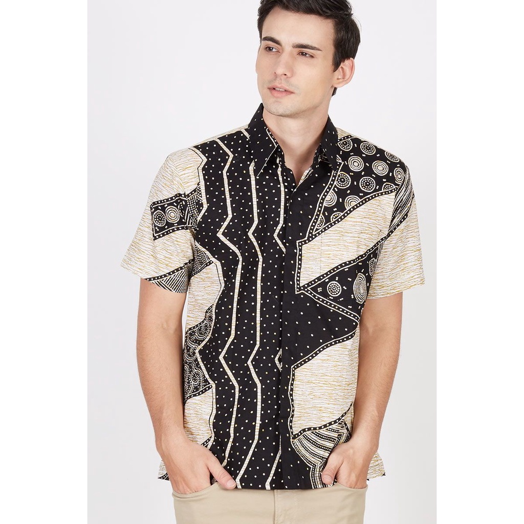 HITAM PUTIH KEMEJA PRIA Men's Batik Shirt Short Sleeve Cap Black And ...