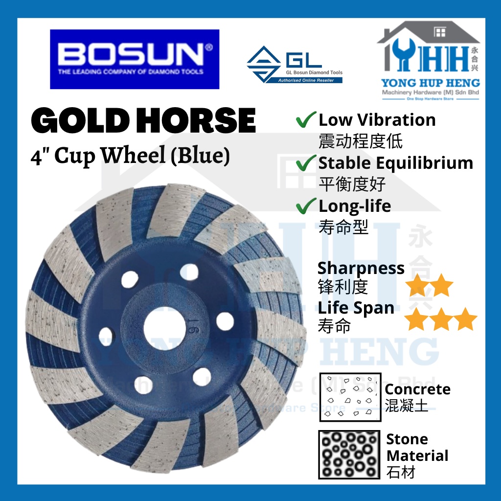 BOSUN GOLDEN HORSE 4" (100mm) Diamond Cup Wheel (Blue) B04- CNS04 100mm ...