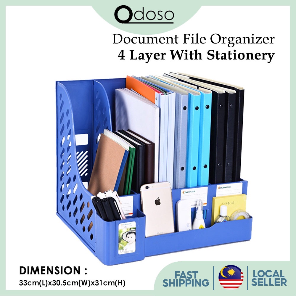 (CY6499) 4 Layer Document File Organizer with Stationery Holder Pen ...