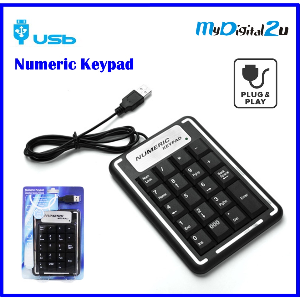 Portable Slim USB Mini Numeric Keypad - Full Size 19 Keys- Windows Desktop PC Notebook | Shopee ...