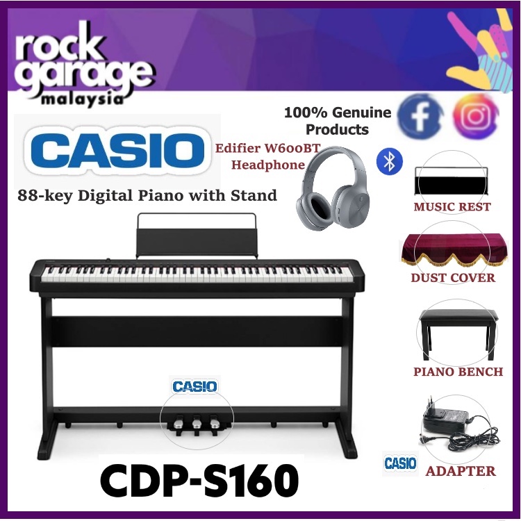 Casio CDP-S160 88-key Digital Piano with Stand, CS470 Pedal & Edifier ...