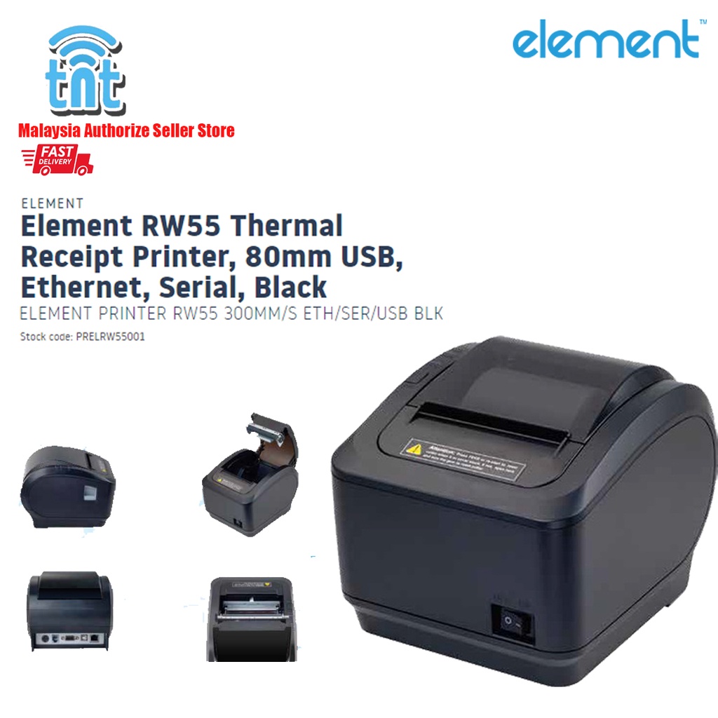 Element RW55 Thermal Receipt Printer, 80mm USB, Ethernet, Serial, Black ...