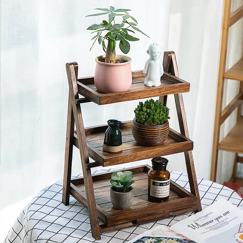 3-Tier Book Shelf Foldable Real Wood Multi-Purpose Three-Tier Folding ...