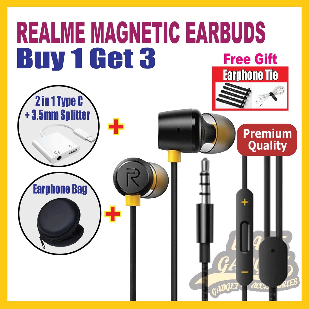 Realme Earbuds Magnetic Wired Earphone In-ear Audio Handfree Stereo ...
