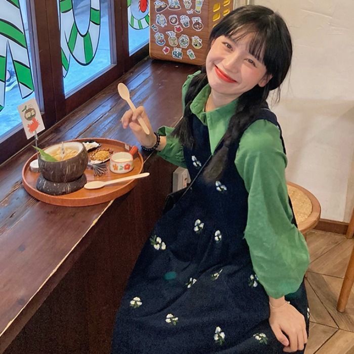 Suit Women New Vintage Long Sleeved Shirt Vest Dress Two Piece Set ...