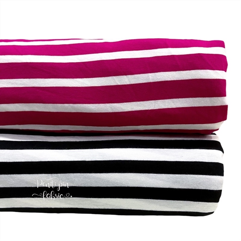 Kain cotton spandex fabric spandek stripe white fushia putih pink ...