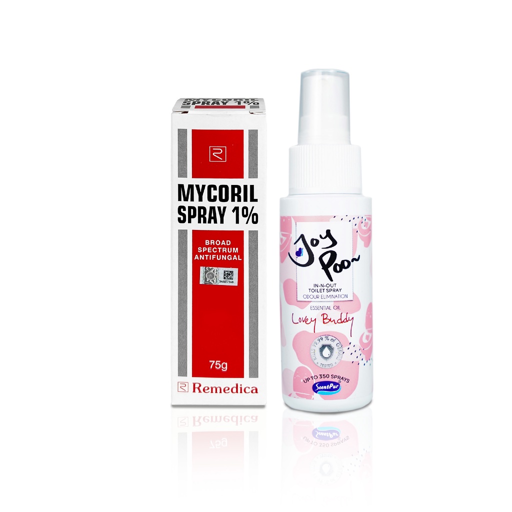 Mycoril Antifungal Feet / Toes Non-sticky Spray 75g + JoyPoo Toilet ...