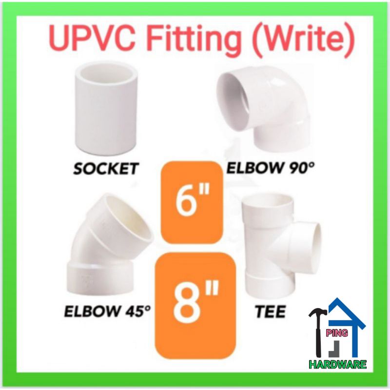UPVC Fitting Putih(6”inch / 8"inch) UPVC Pipe Fitting Elbow / Socket ...